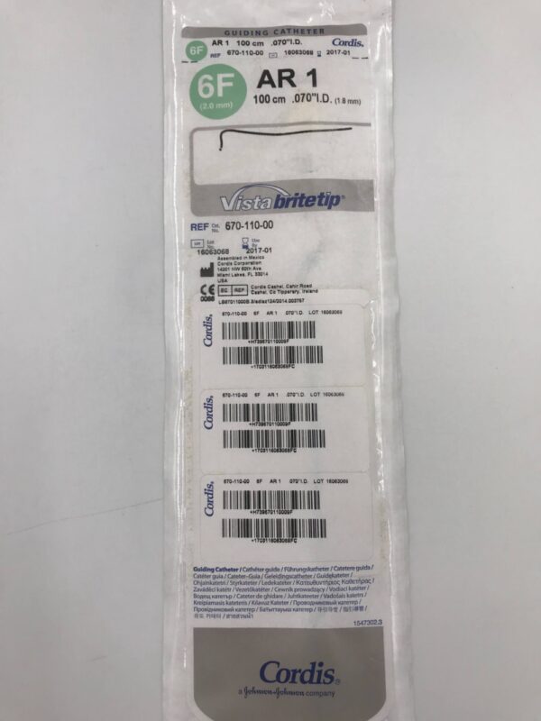 CORDIS 670-110-00 Vista Brite Tip Guiding Catheter AR 1 6F (X) - GB ...