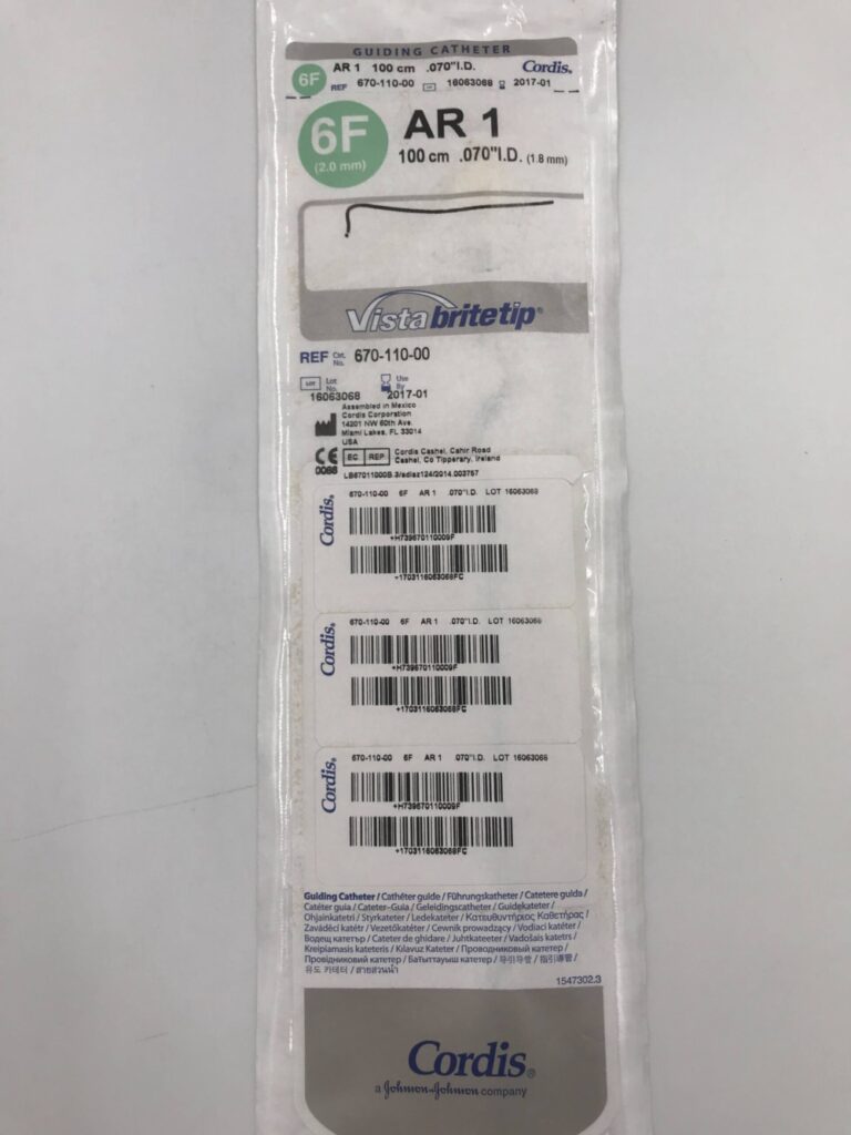 CORDIS 670-110-00 Vista Brite Tip Guiding Catheter AR 1 6F (X) - GB ...