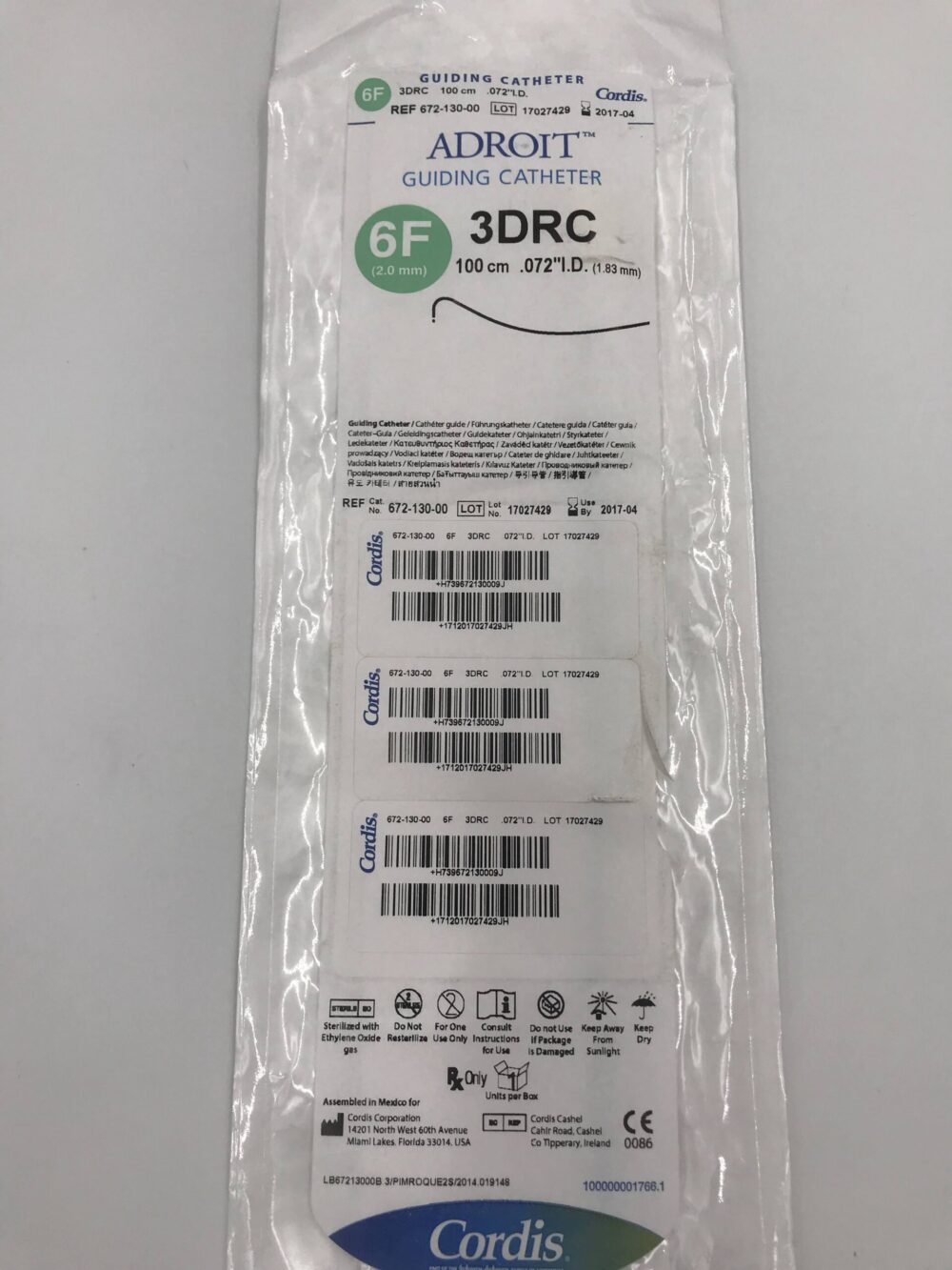 CORDIS 672-130-00 Adroit Guiding Catheter 3DRC 6F (X) - GB TECH USA