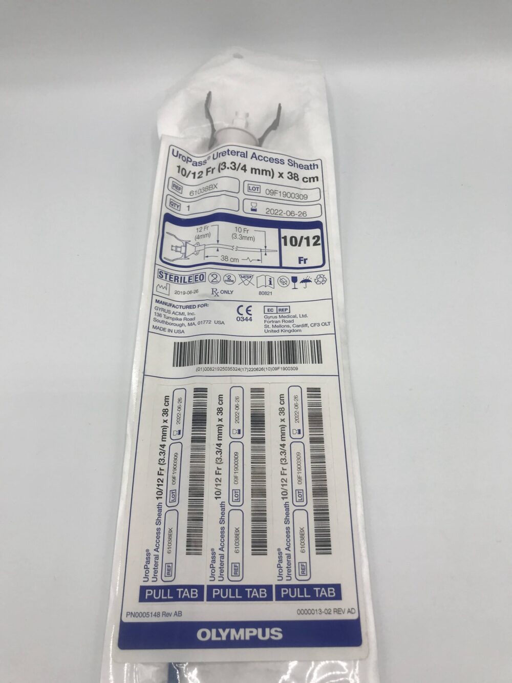 Olympus 61038BX UroPass Ureteral Access Sheath 10/12Fr (3.3/4mm) x 38cm ...