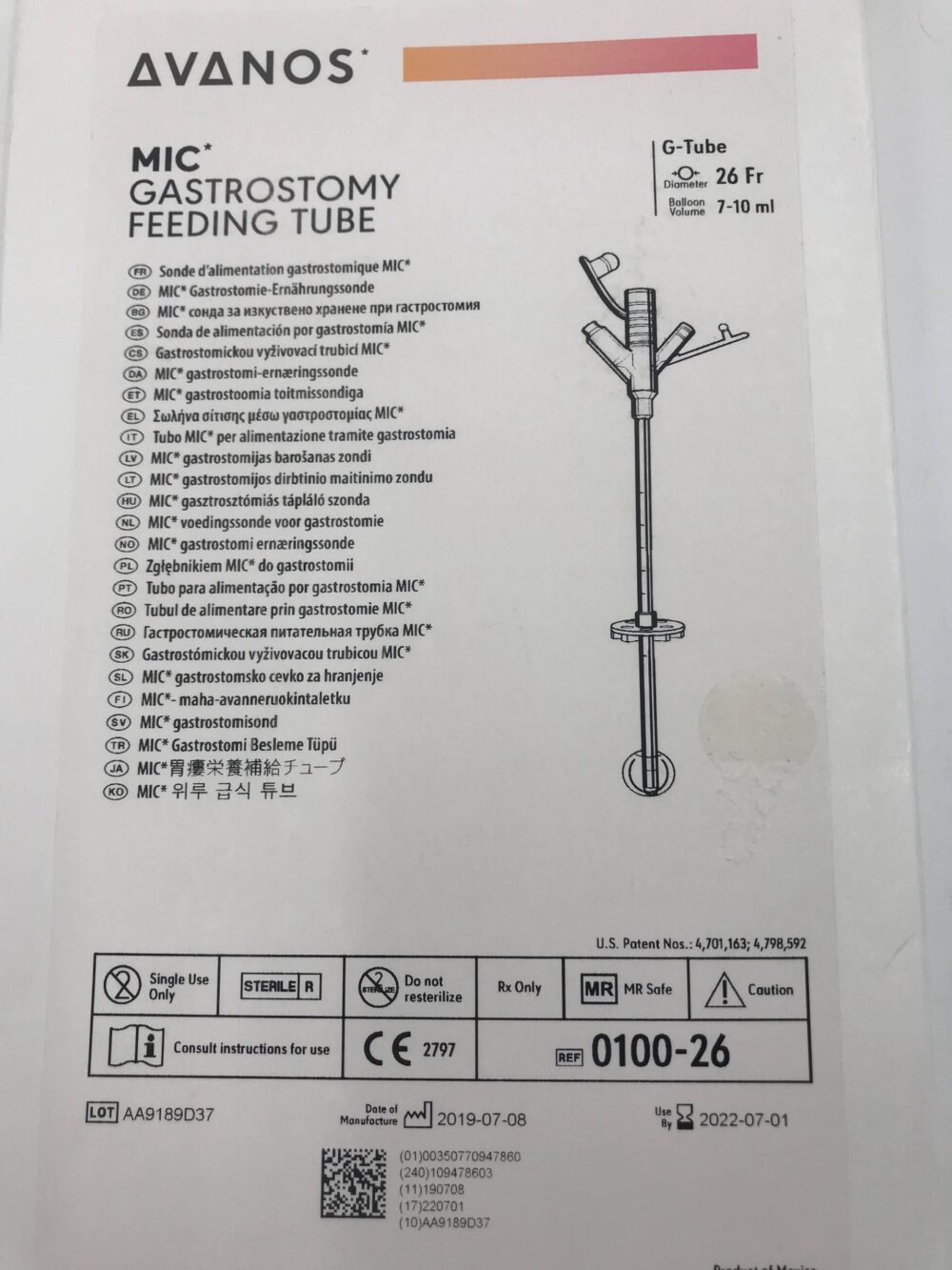 Avanos 0100-26 Mic Gastrostomy Feeding Tube 26Fr (X) - GB TECH USA