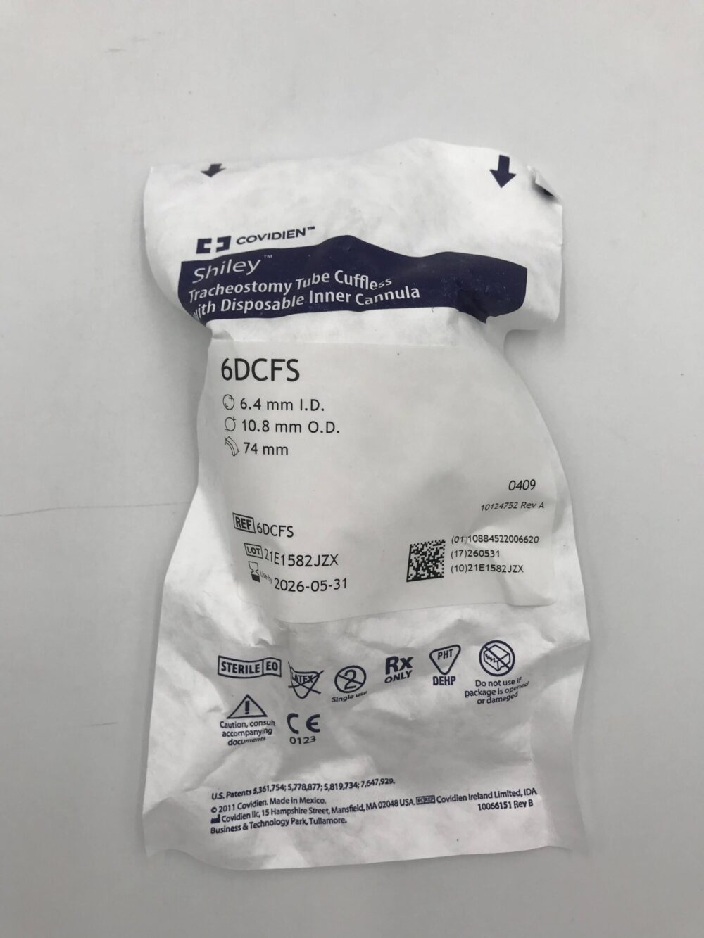 COVIDIEN 6DCFS Shiley Tracheostomy Tube Cuffless With Disposable Inner ...