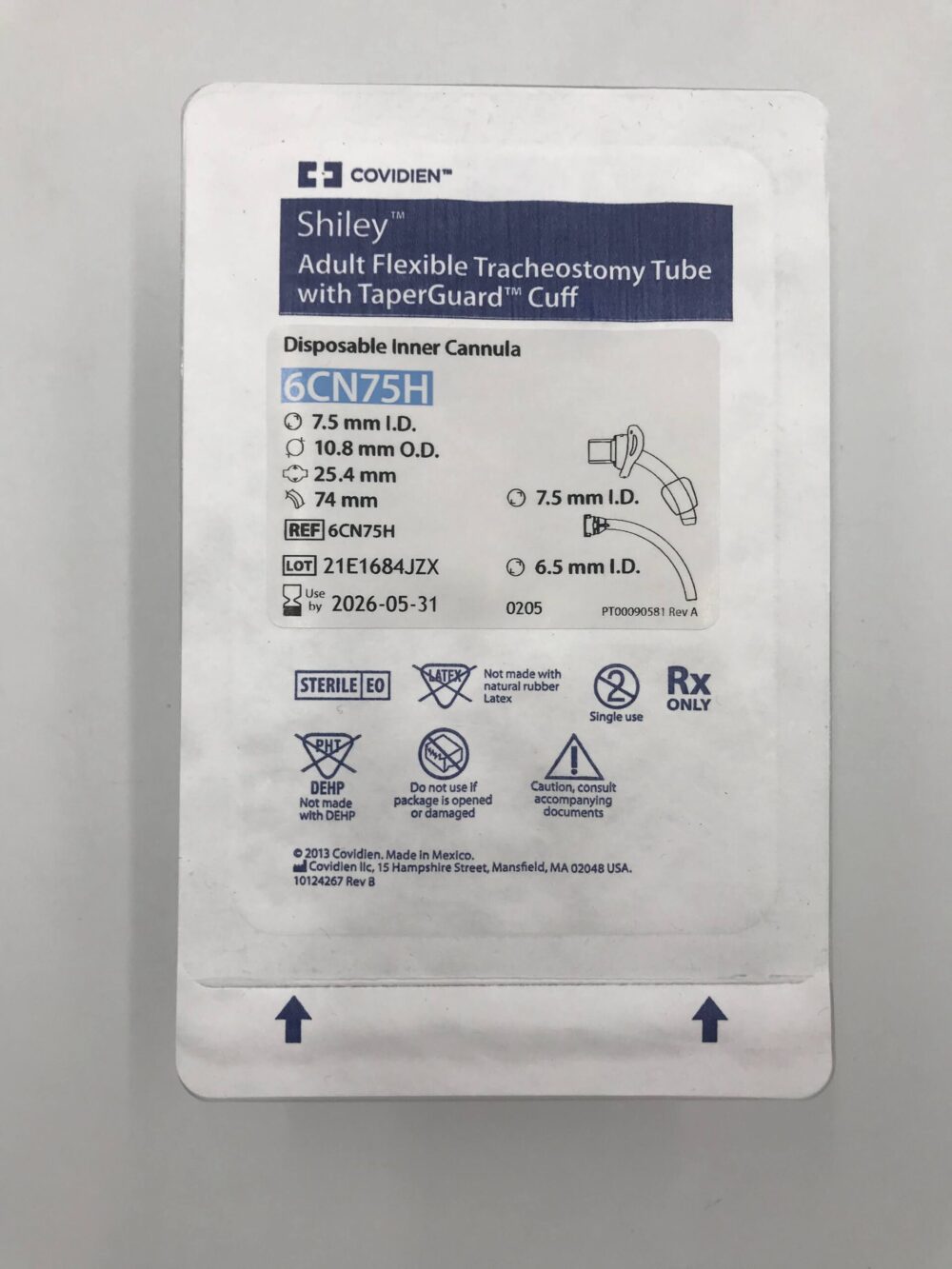 COVIDIEN 6CN75H Shiley Adult Flexible Tracheostomy Tube w/TaperGuard ...