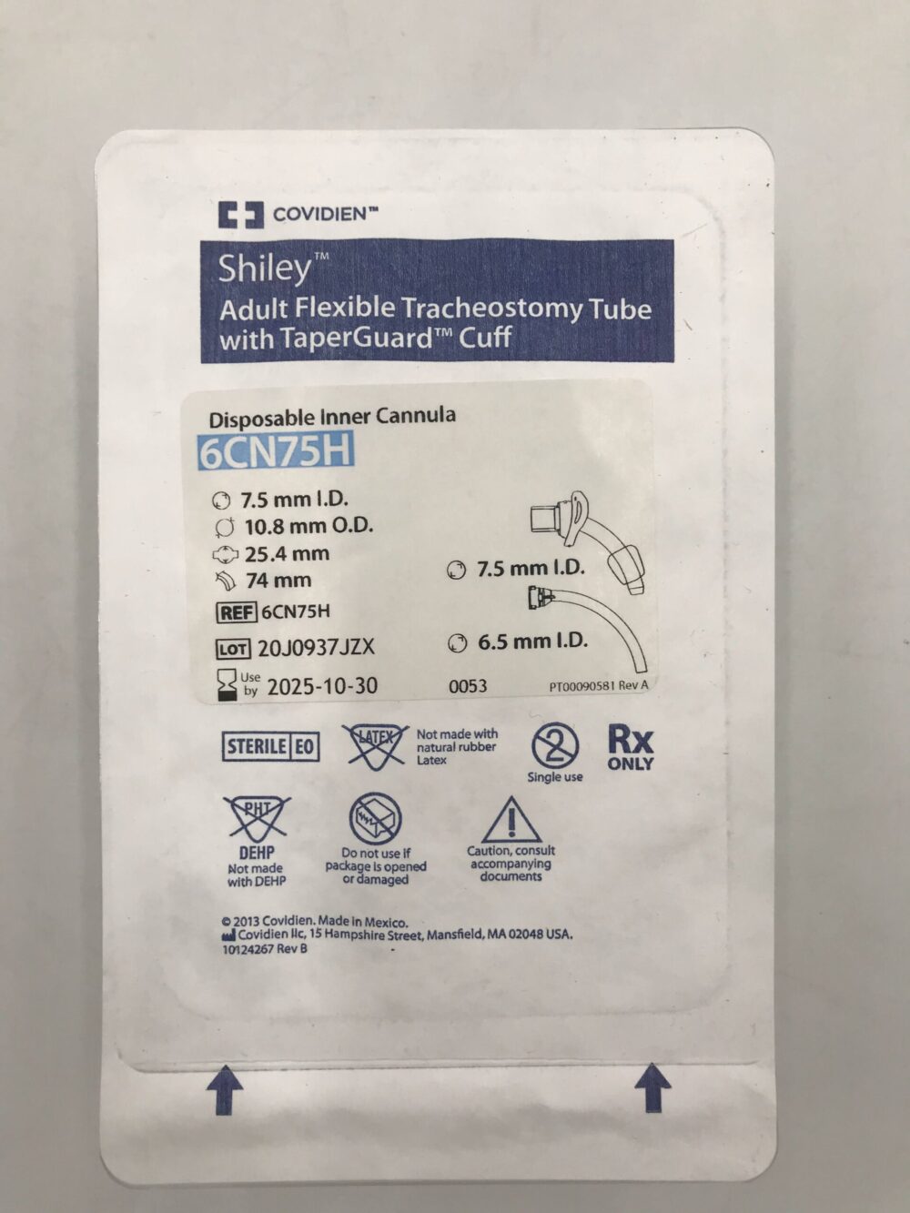 COVIDIEN 6CN75H Shiley Adult Flexible Tracheostomy Tube w/TaperGuard ...