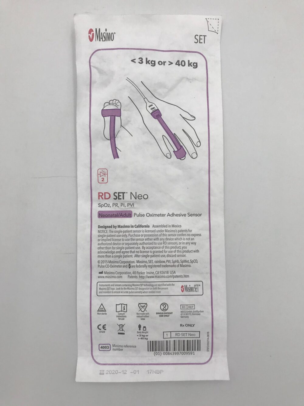 MASIMO 4003 RD Set Neonatal/Adult Pulse Oximeter Adhesive Sensor (X ...