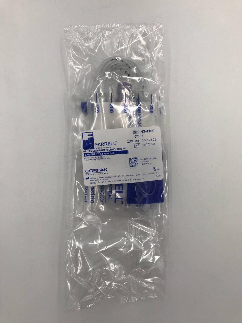 CorPak 43-4100 Farrell Valve System w/Equilibrium Tech & Enfit ...