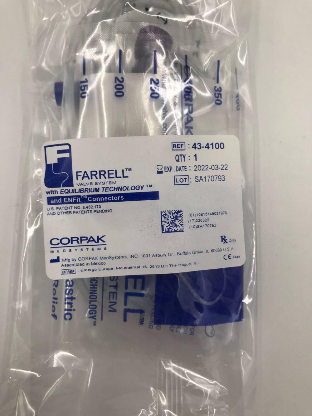 CorPak 43-4100 Farrell Valve System w/Equilibrium Tech & Enfit ...