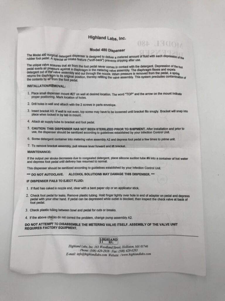 HighLand Labs 480 Wall Mount Surgical Detergent Dispenser - GB TECH USA
