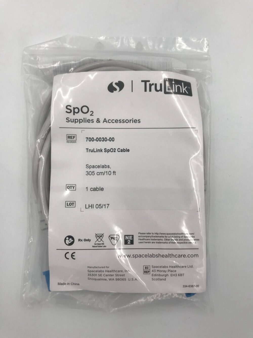SpaceLabs 700-0030-00 TruLink SpO2 Cable 305cm/10ft – GB TECH USA
