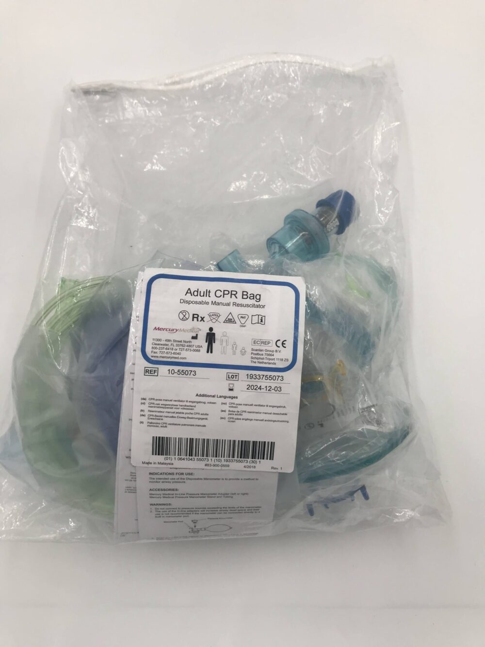 MERCURY MEDICAL 10-55073 Adult CPR Bag Disposable Manual Resuscitator ...