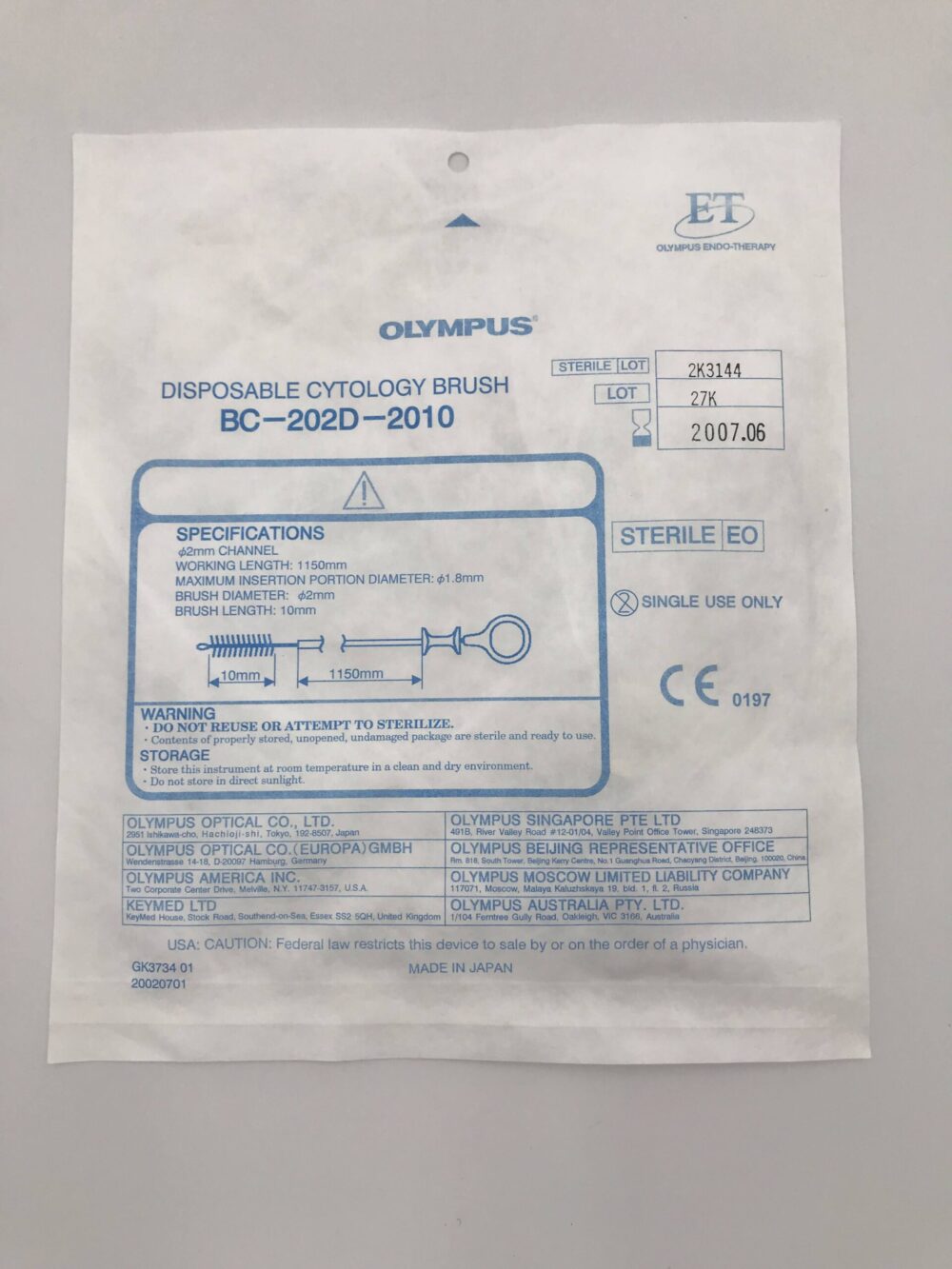 OLYMPUS BC-202D-2010 Disposable Cytology Brush 10mm x 1150mm(5/Box) (X ...