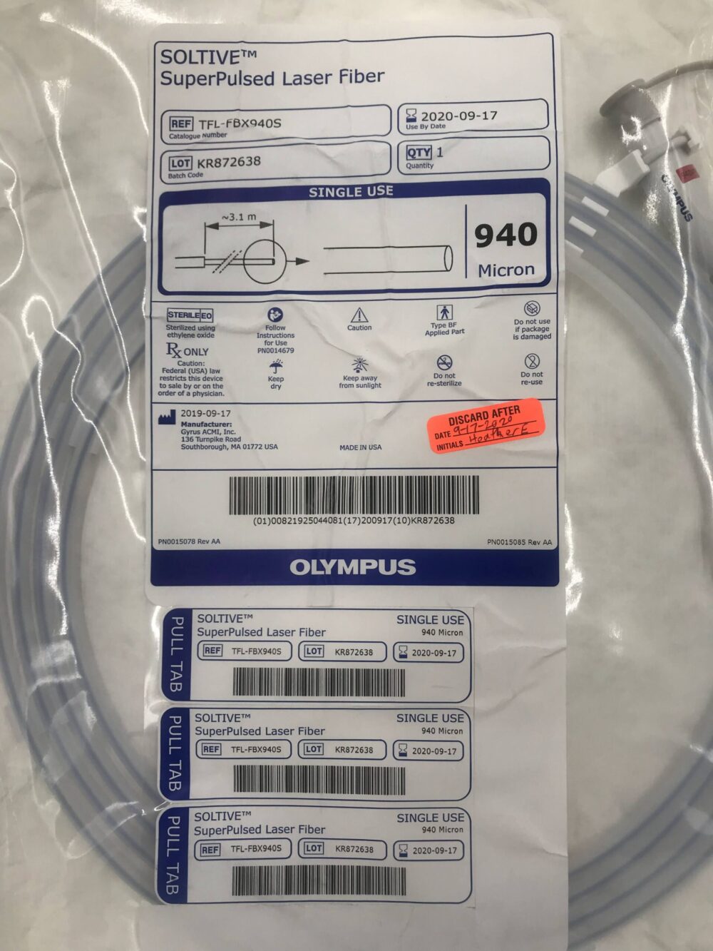 OLYMPUS TFL-FBX940S Soltive SuperPulsed Laser Fiber 940micron (X) - GB ...