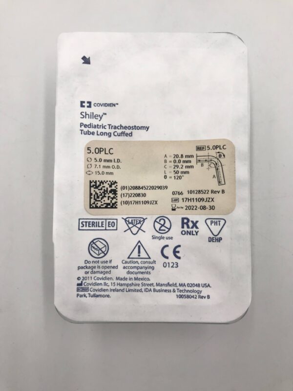 COVIDIEN 5.0PLC Shiley Pediatric Tracheostomy Tube Long Cuffed 5.0mm (X ...