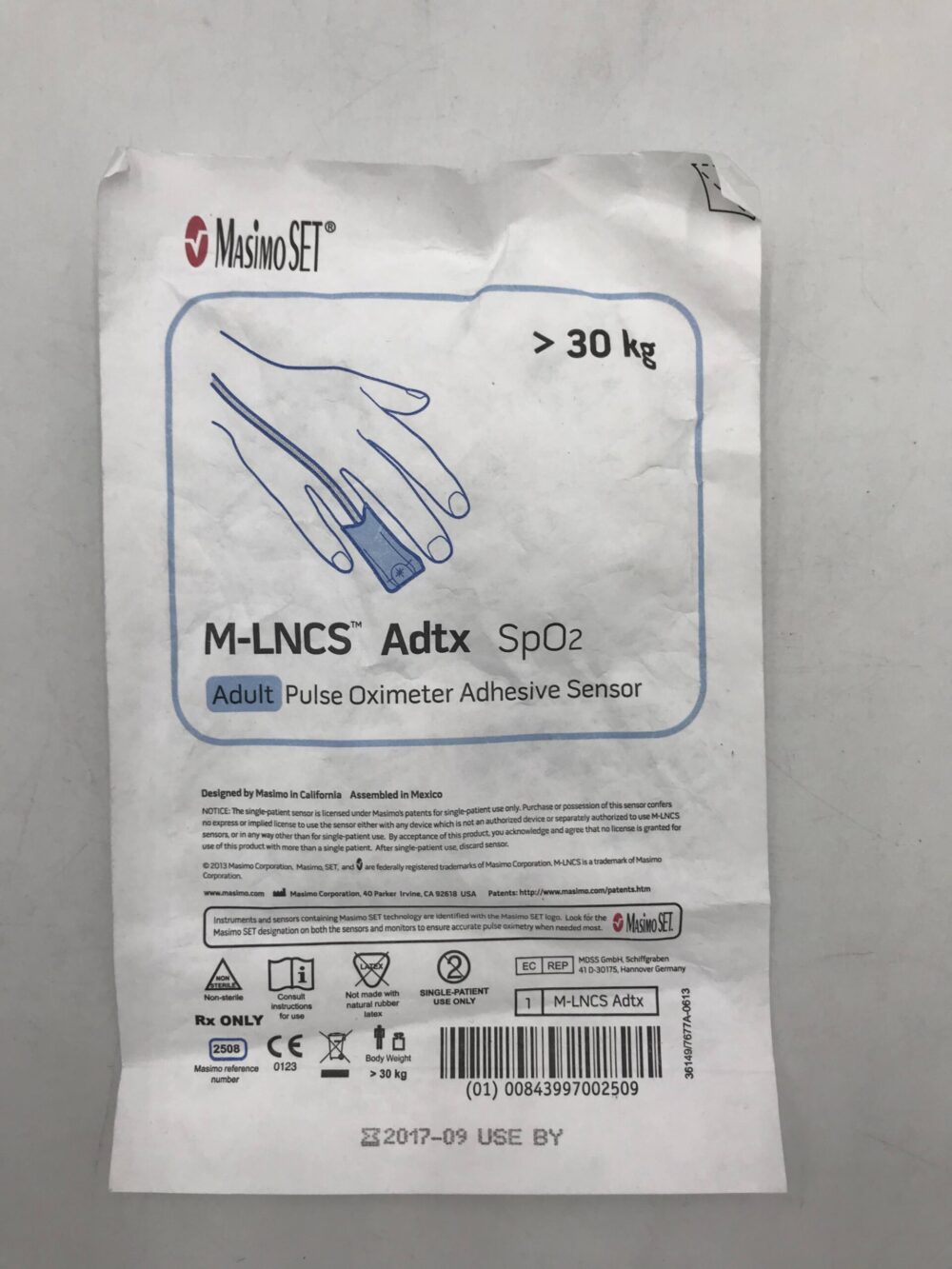 MASIMO 2508 M-LNCS Adtx SpO2 Adult Pulse Oximeter Adhesive Sensor >30kg ...