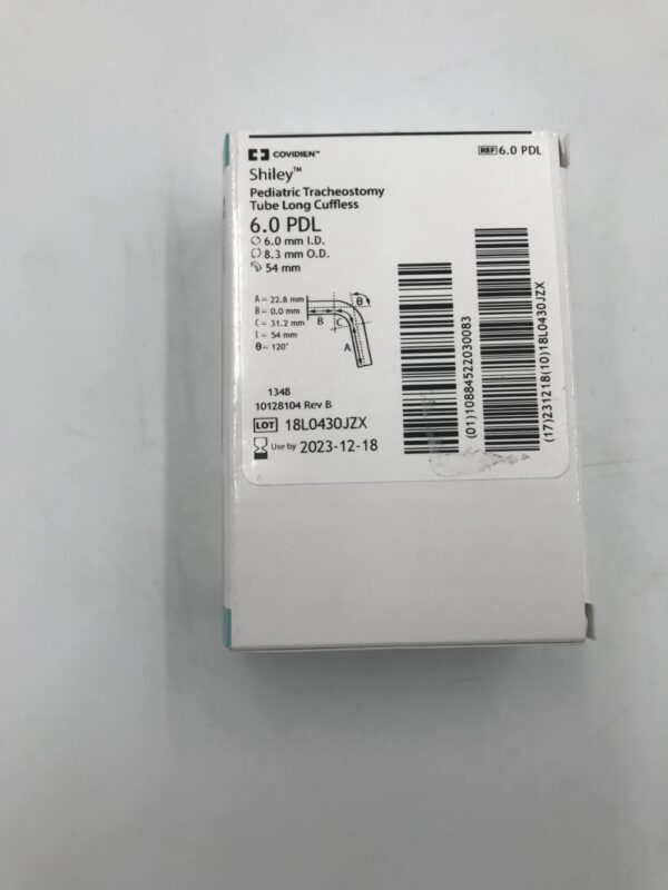 Covidien 6.0 PDL Shiley Pediatric Tracheostomy Tube Long Cuffless - GB ...