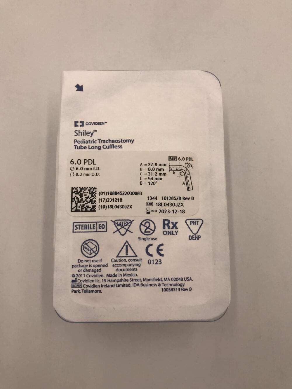 Covidien 6.0 PDL Shiley Pediatric Tracheostomy Tube Long Cuffless - GB ...