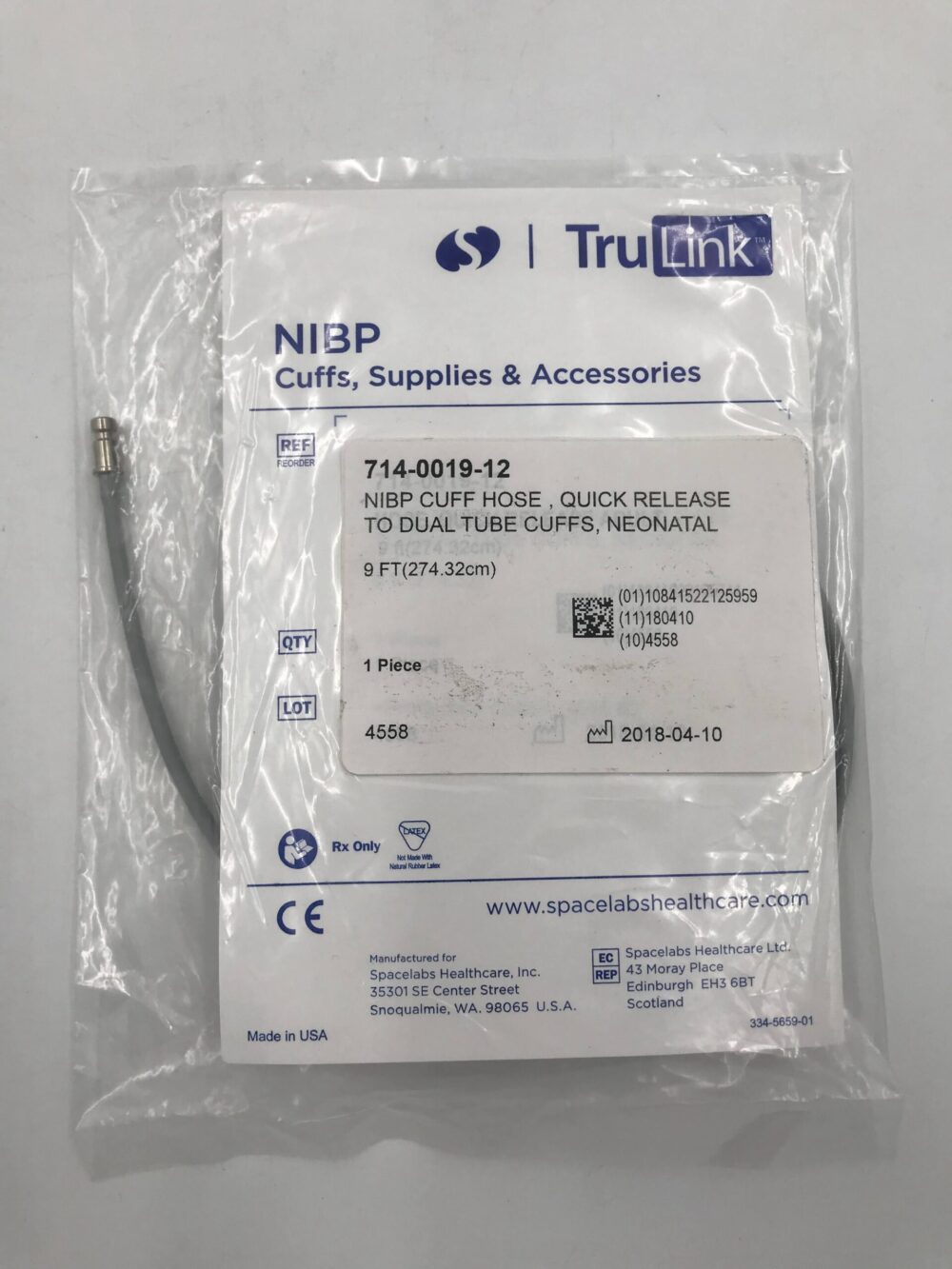 Spacelabs Healthcare 714-0019-12 Nibp Cuff Hose, Quick Release to Dual ...