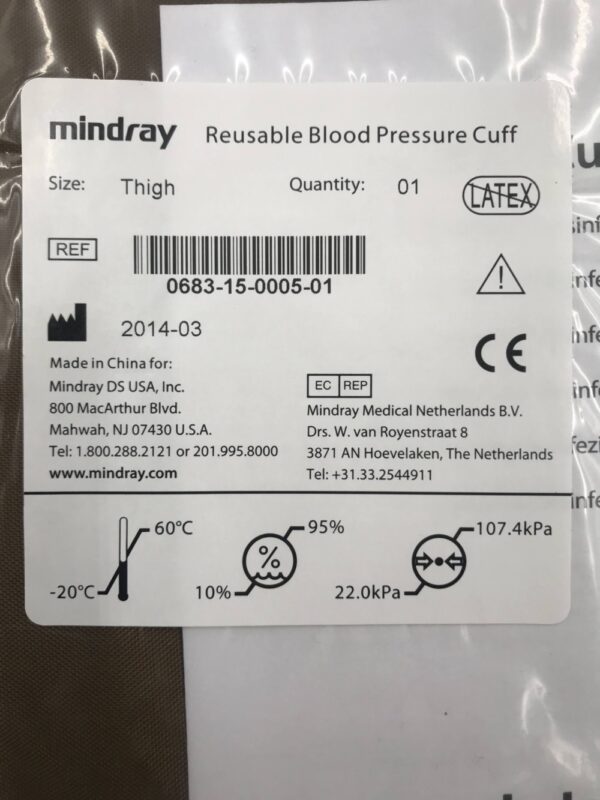 Mindray 0683-15-0005-01 Reusable Blood Pressure Cuff Sz=Adult Thigh ...