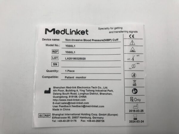 SHENZHEN MED-LINK Y000L1 MedLinket Non-Invasive Blood Pressure(NIBP ...