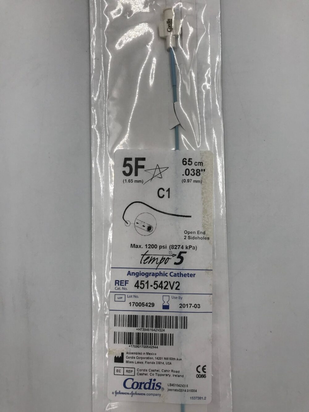 CORDIS 451-542V2 Tempo5 Angiographic Catheter C1, 5F (X) – GB TECH USA