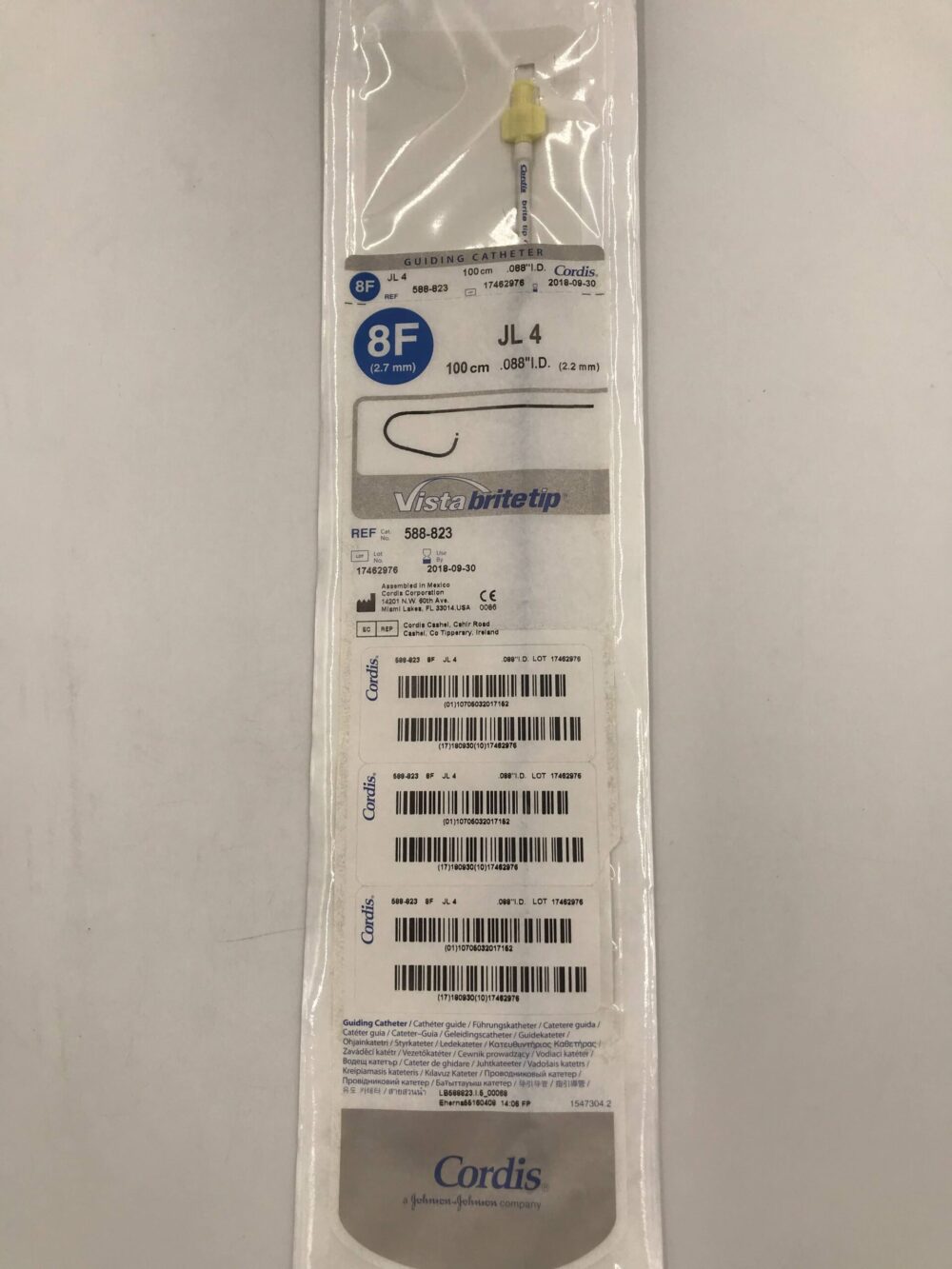 CORDIS 588-823 Vista BriteTip Guiding Catheter JL4 8F (X) - GB TECH USA