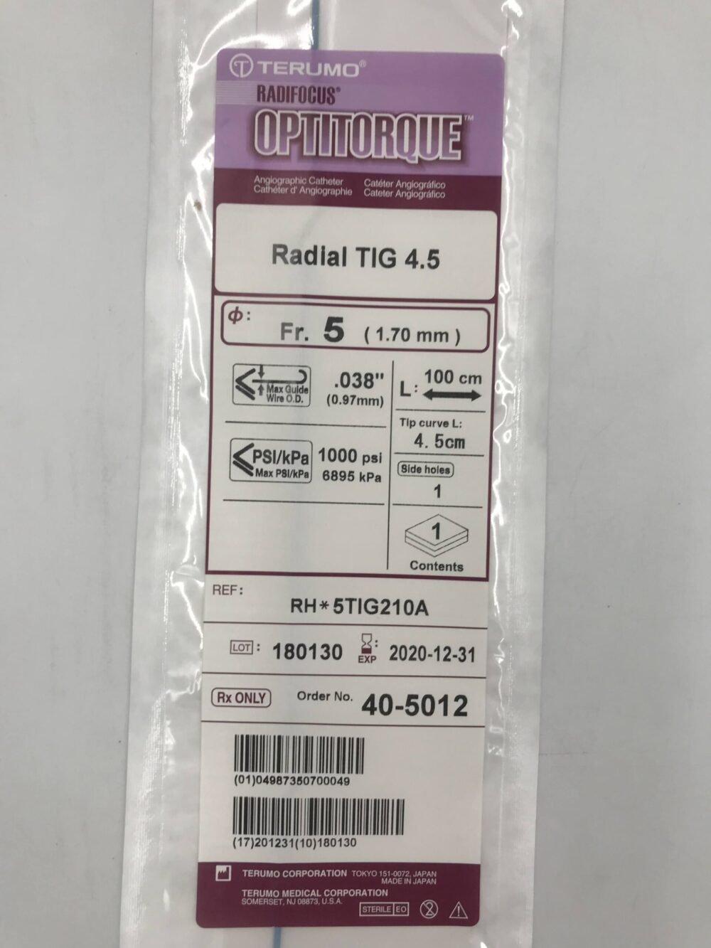 TERUMO 40-5012 Radifocus Optitorque Angiographic Catheter Radial TIG 4. ...