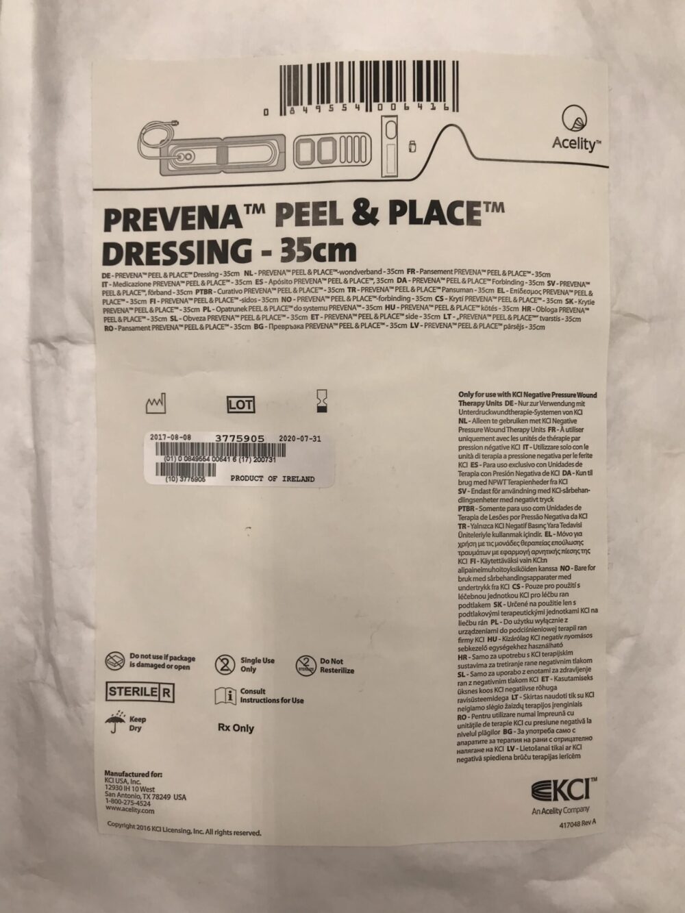 KCI 417048 Prevena Peel & Place Dressing – 35cm (X) – GB TECH USA