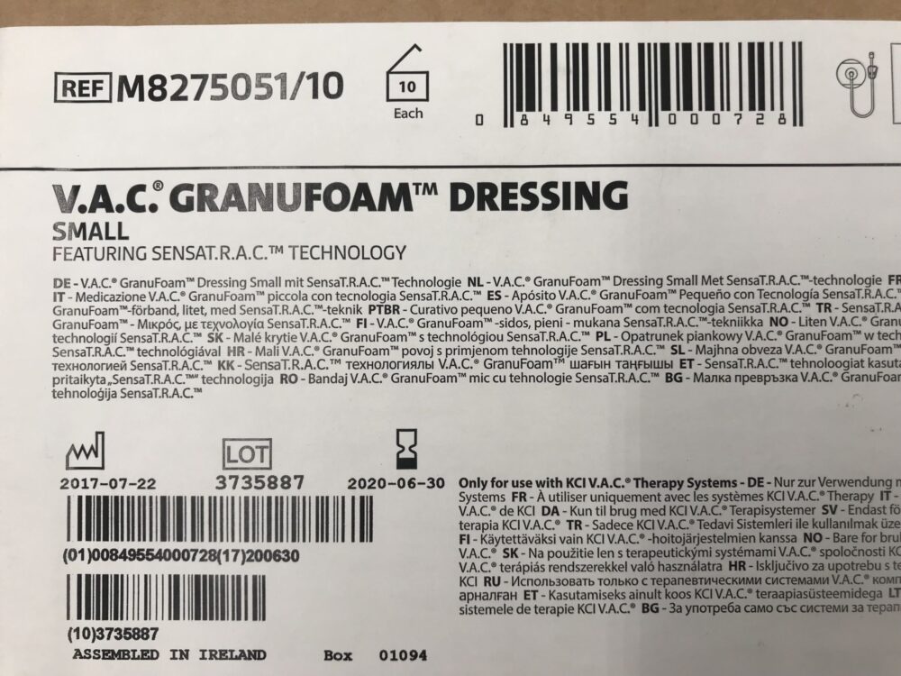 KCI M8275051/10 V.A.C. GranuFoam Dressing Small (10/Box) (X) - GB TECH USA