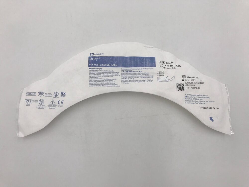Covidien 86236 Shiley Oral/Nasal Tracheal Tube Cuffless 4.0mm I.D. (X ...