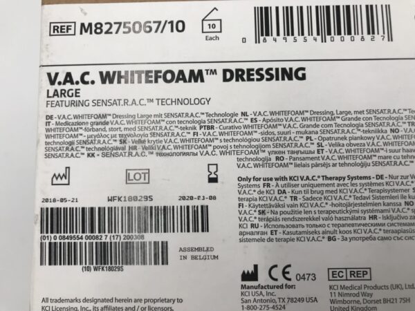 KCI M8275067/10 V.A.C. WhiteFoam Dressing Large (10/Box) (X) - GB TECH USA