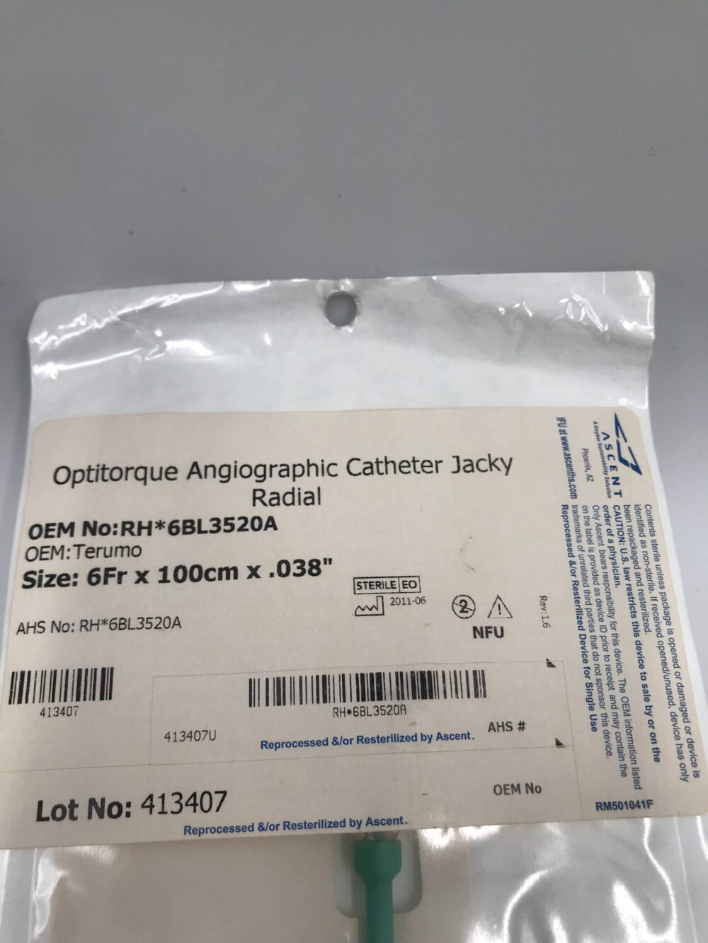 Terumo RH*6BL3520A Jacky Radial Optitorque Angiographic Catheter 6Fr ...