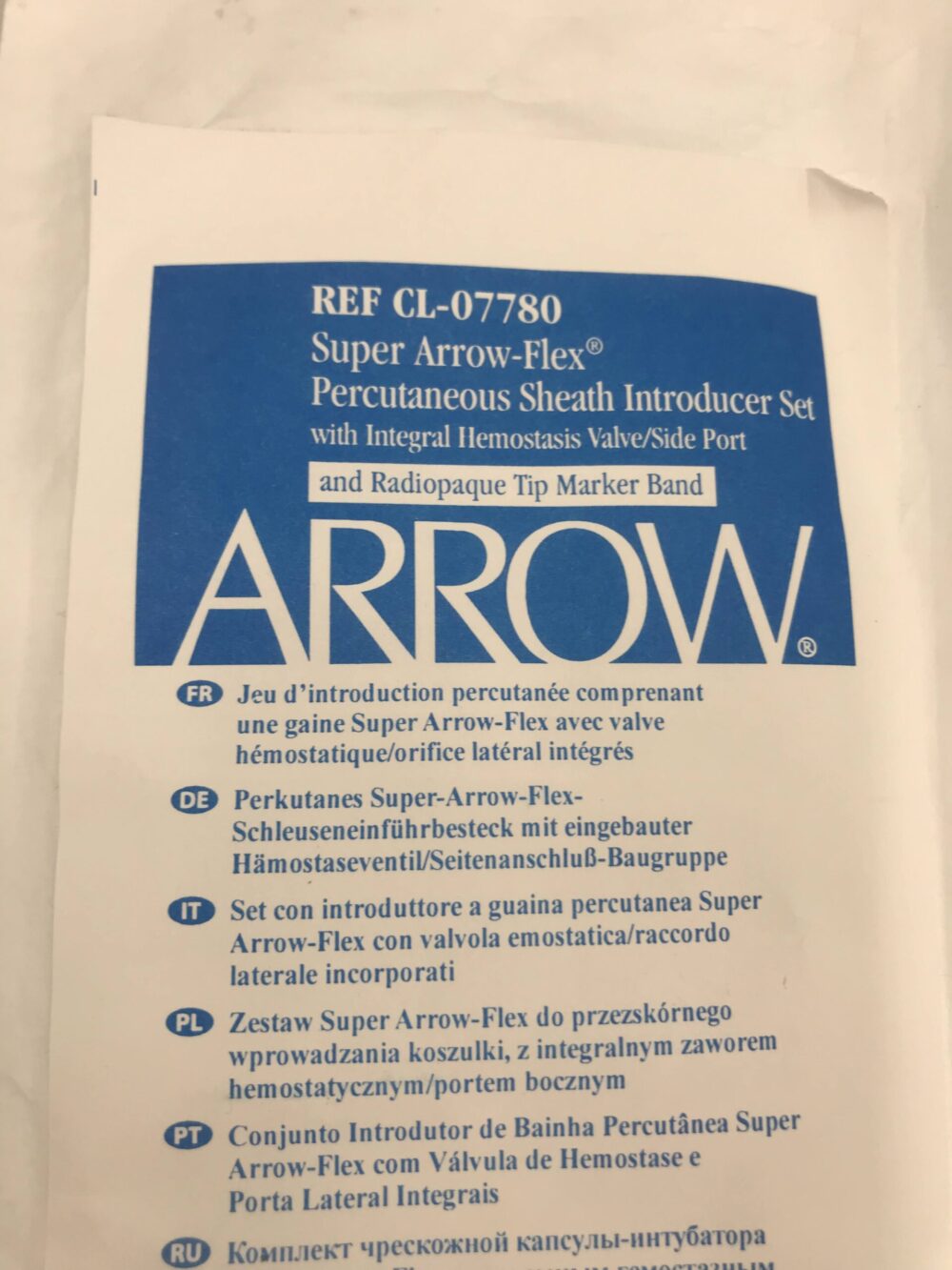 Arrow CL-07780 Super Arrow-Flex Percutaneous Sheath Introducer Set 7Fr ...
