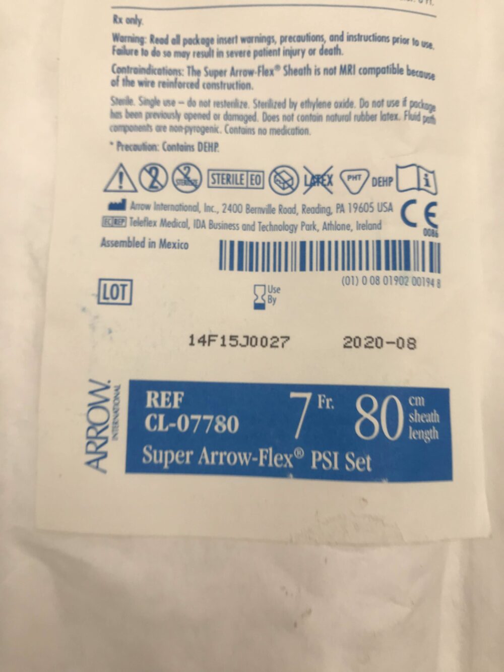 Arrow CL-07780 Super Arrow-Flex Percutaneous Sheath Introducer Set 7Fr ...