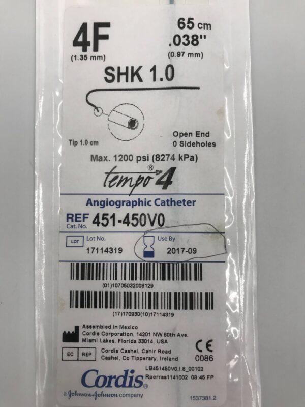 Cordis 451-450V0 Angiographic Catheter Tempo4 SHK 1.0 4F (X) - GB TECH USA