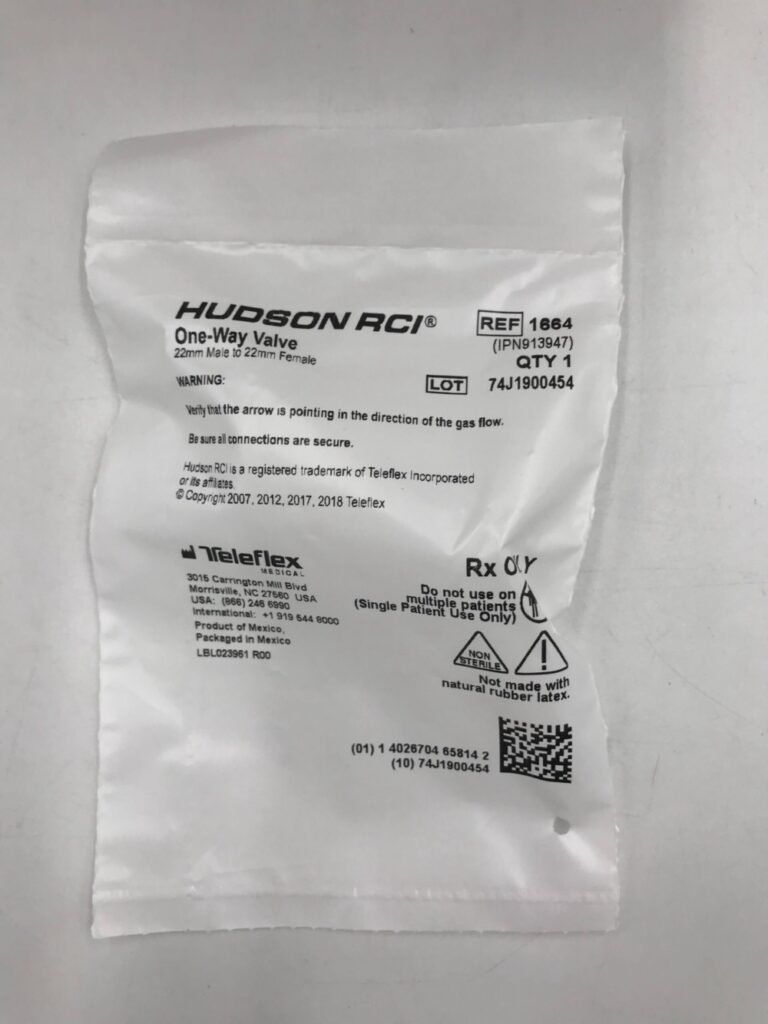 TELEFLEX 1664 Hudson RCI One Way Valve, 22mm OD - 22mm ID (50/Case ...