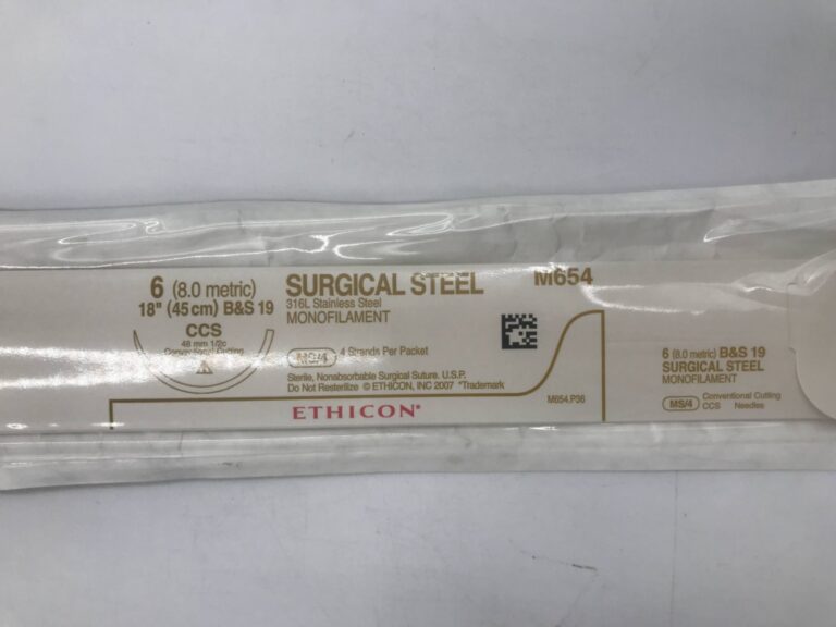 ETHICON M654 Stainless Steel Monofilament Non-Absorbable Suture 6 CCS, 4x18in MS/4 (X) - GB TECH USA