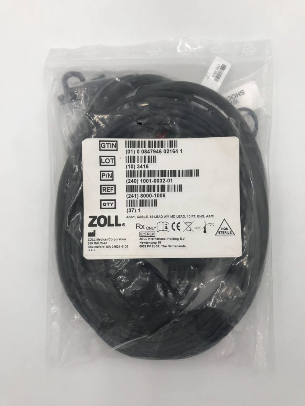 ZOLL MEDICAL 8000-1006 Assy, Cable, 12-Lead w/4 MD Lead, 10Ft, Eng ...