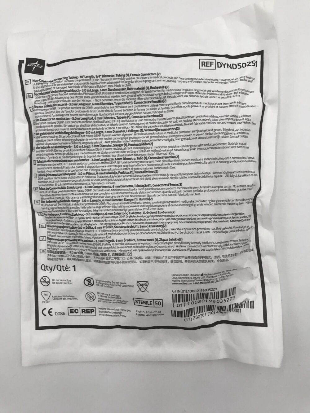 MEDLINE DYND50251 Non-Conductive Connecting Tubing 10Ft x 1/4in (50/Case) - GB TECH USA