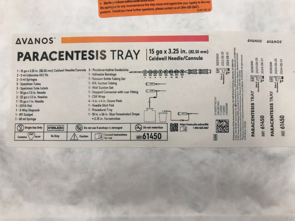 AVANOS 61450 Paracentesis Tray 15Ga x 3.25in (X) - GB TECH USA