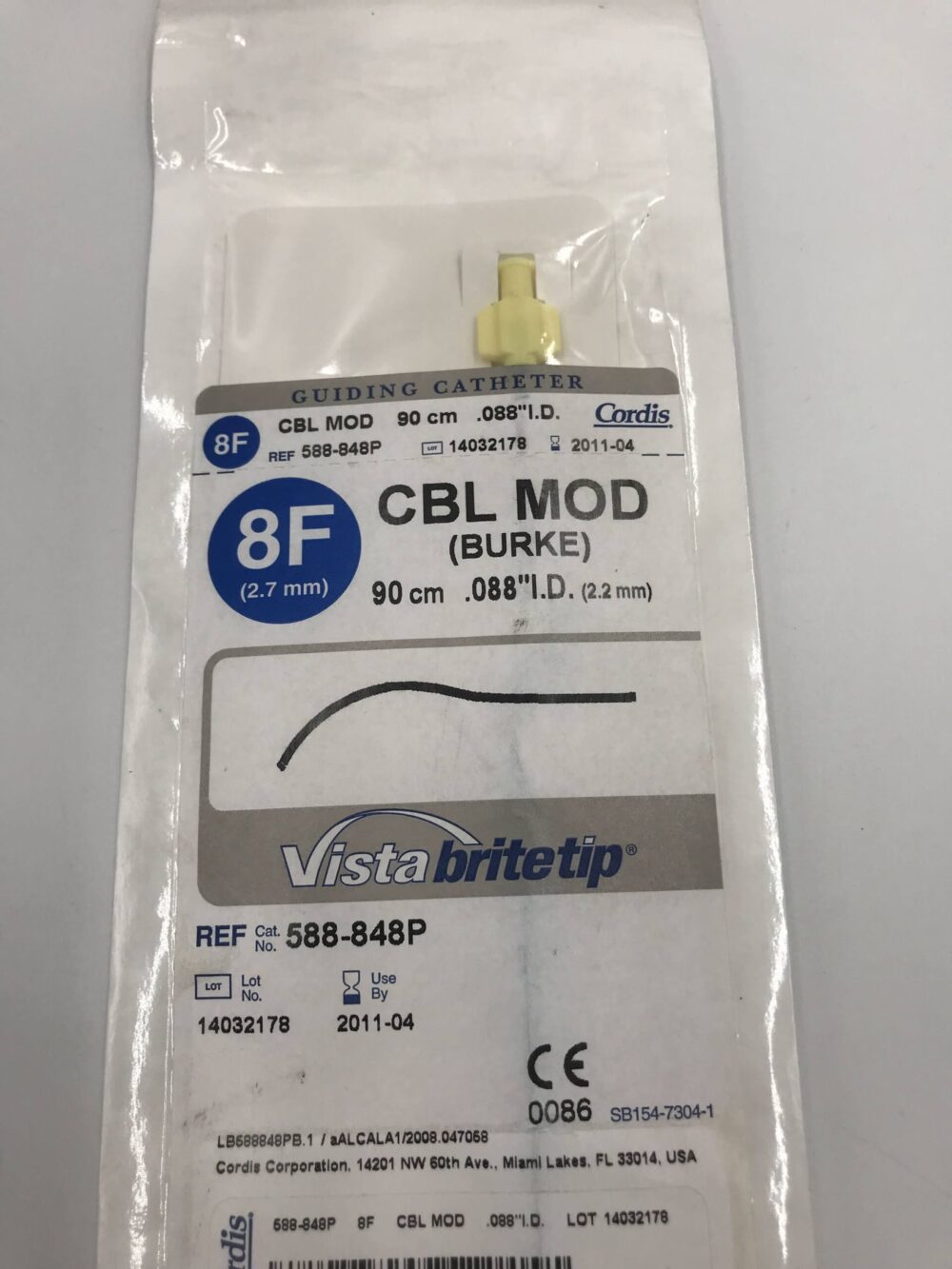 Cordis 588-848P Vista BriteTip Guiding Catheter CBL MOD 8F (X) - GB ...