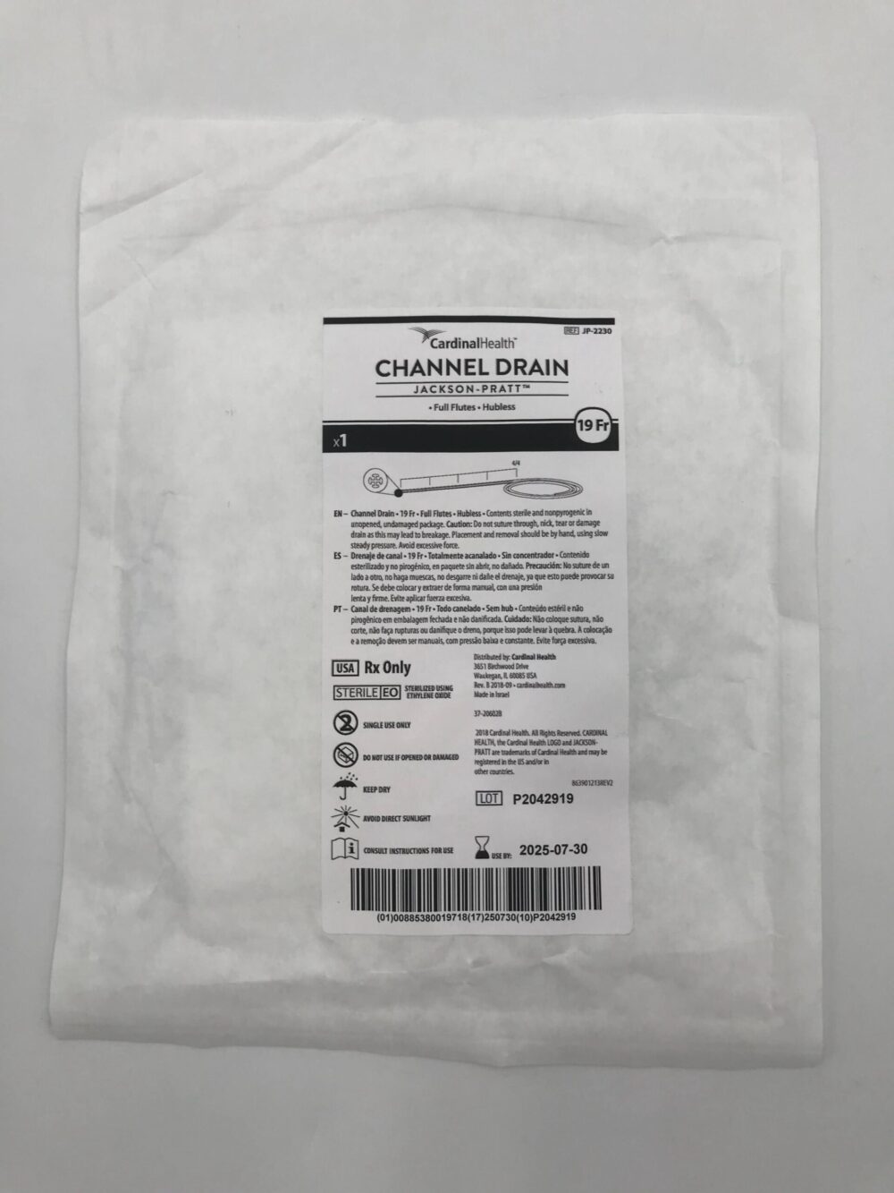 CARDINAL HEALTH JP-2230 Jackson-Pratt Channel Drain Full Flutes Hubless ...