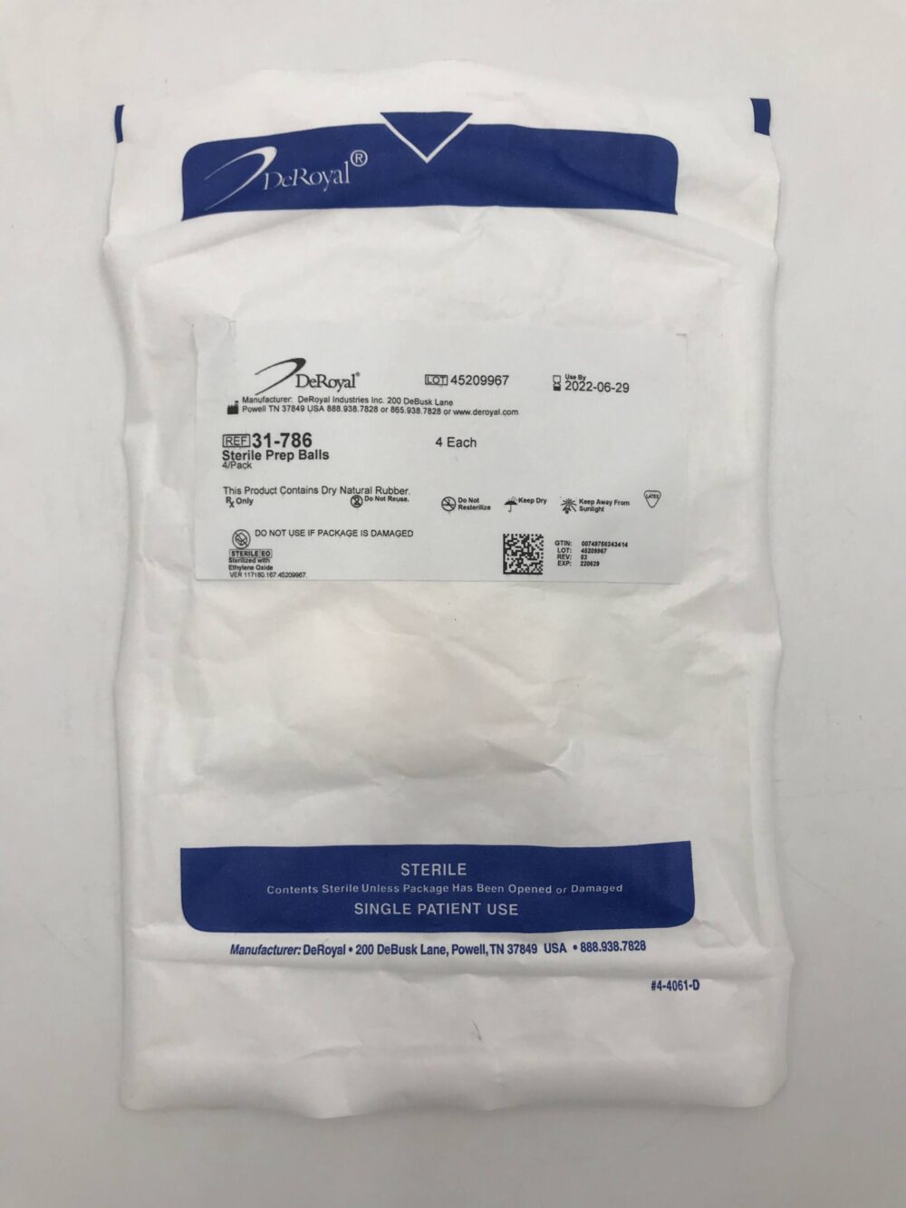 DeRoyal 31-786 Sterile Prep Balls (4/Pkg)(X) - GB TECH USA