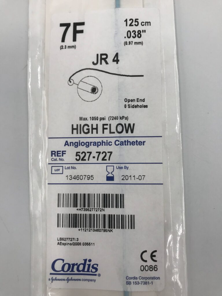 Cordis 527-727 High Flow Angiographic Catheter JR 4 7F (X) - GB TECH USA