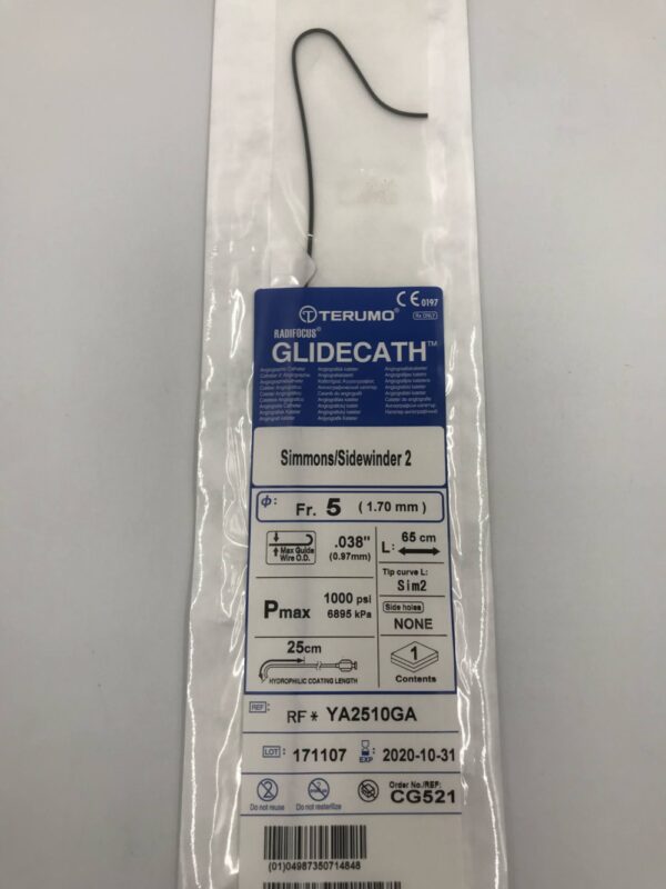 Terumo CG521 GlideCath Simmons/Sidewinder 2 Fr.5 Angiographic Catheter ...