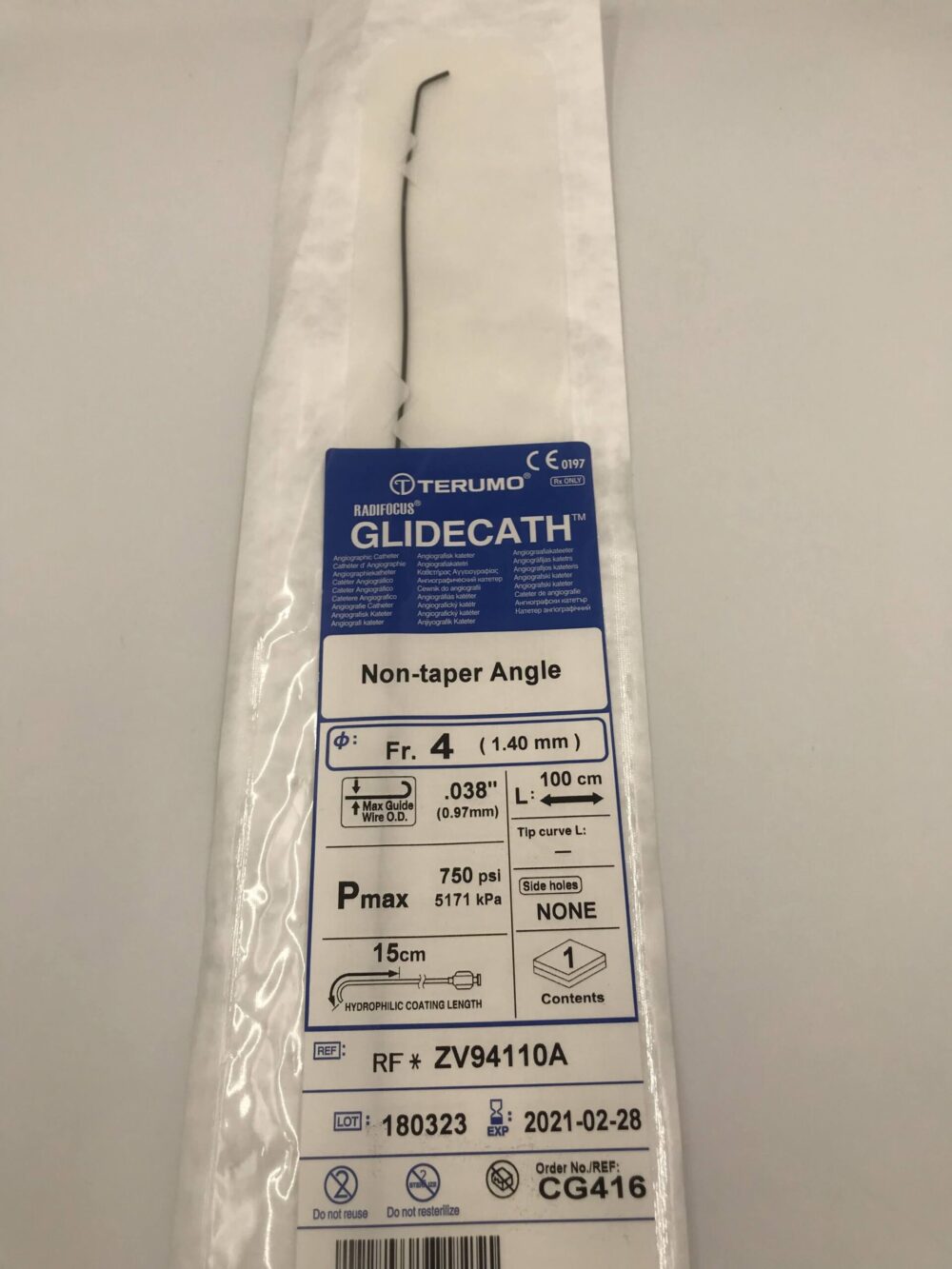 Terumo CG416 Glidecath Non-Taper Angle Fr.4 Angiographic Catheter (X ...