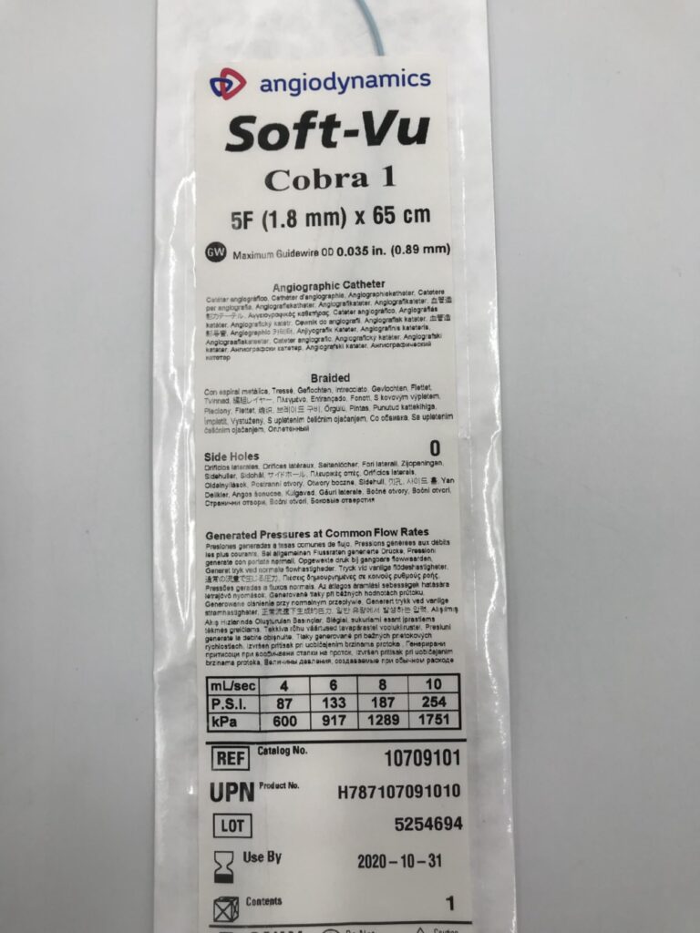 AngioDynamics 10709101 Soft-Vu Cobra 1 Braided 5F Angiographic Catheter ...