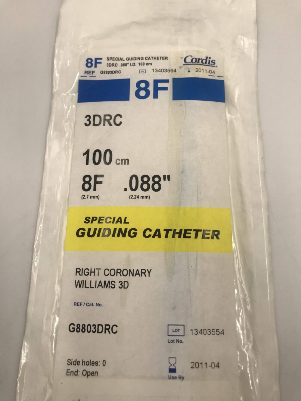 Cordis G8803DRC 3RDC Special Guiding Catheter Right Coronary Williams ...