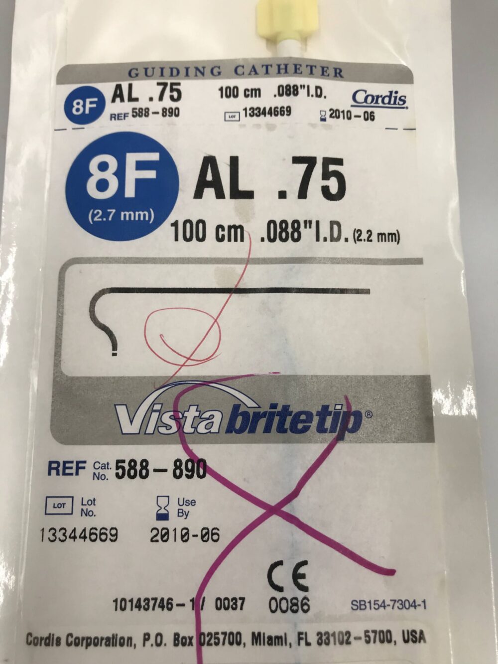 Cordis 588-890 Vista BriteTip AL .75 Guiding Catheter 8F 100cm (X) - GB ...