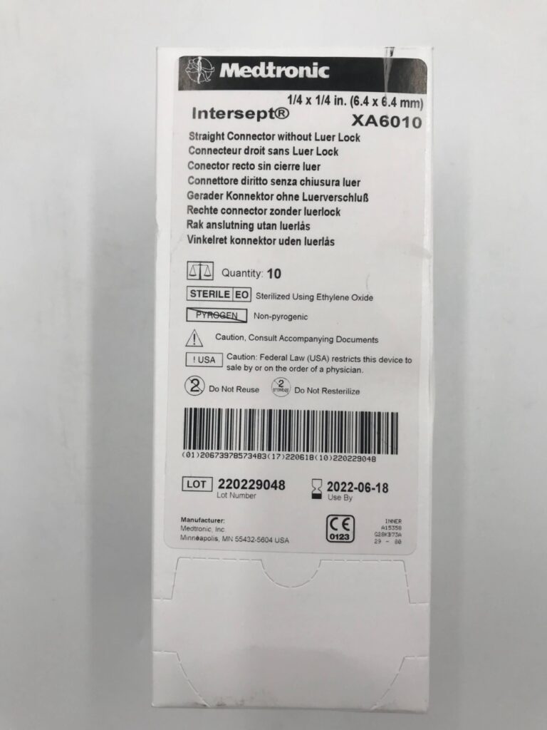 MEDTRONIC XA6010 Intersept Straight Connector w/o Luer Lock 1/4 x 1/4in (10/Box)(X) - GB TECH USA
