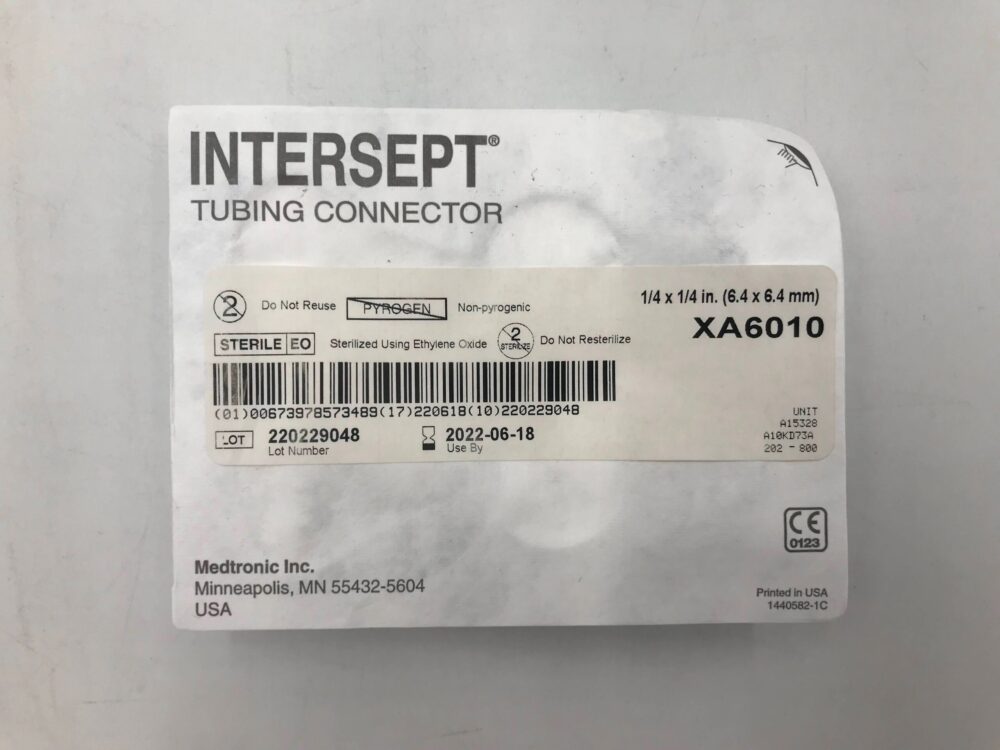 MEDTRONIC XA6010 Intersept Straight Connector w/o Luer Lock 1/4 x 1/4in ...